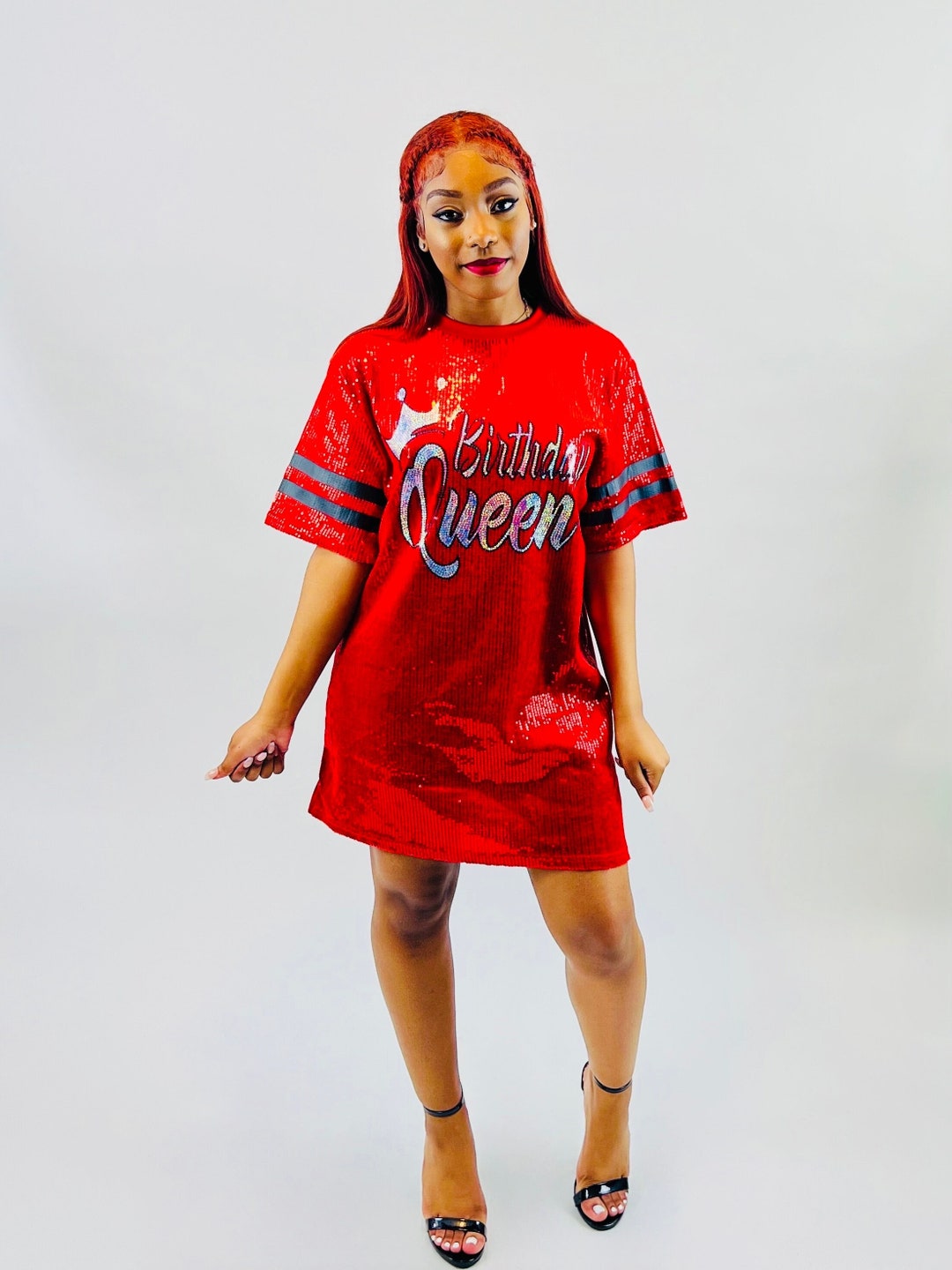 Custom Birthday Queen Sequin Dress, T-shirt Dress, Birthday, Customize ...