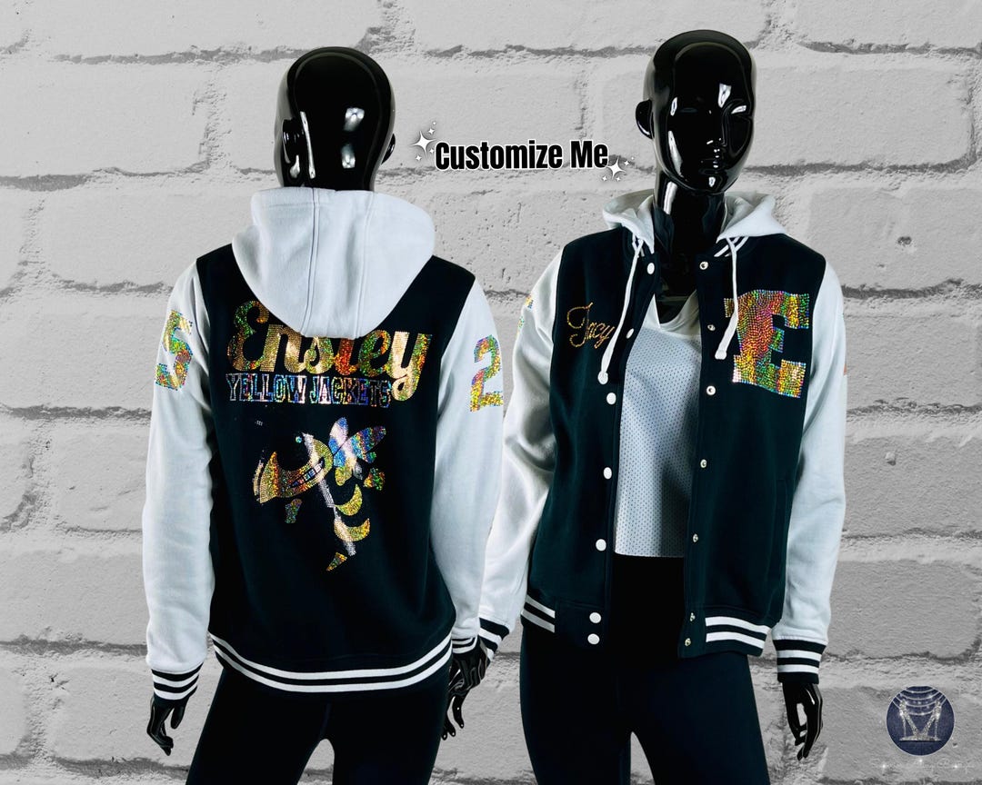 Custom Bling Letterman Lightweight Hooded Jacket, Customize With Letter ...