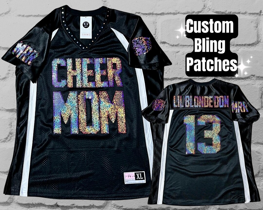 Custom Cheer Mom Bling Women's Patchwork Jersey - Customize Text and ...