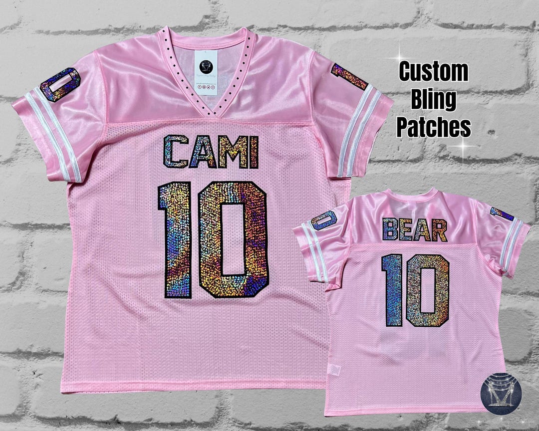 Custom Pink Bling Women’s Patchwork Jersey - Customize With Your Team ...