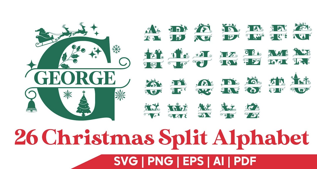 Christmas Split Alphabet SVG, Christmas Monogram Svg, Christmas Svg Cut ...