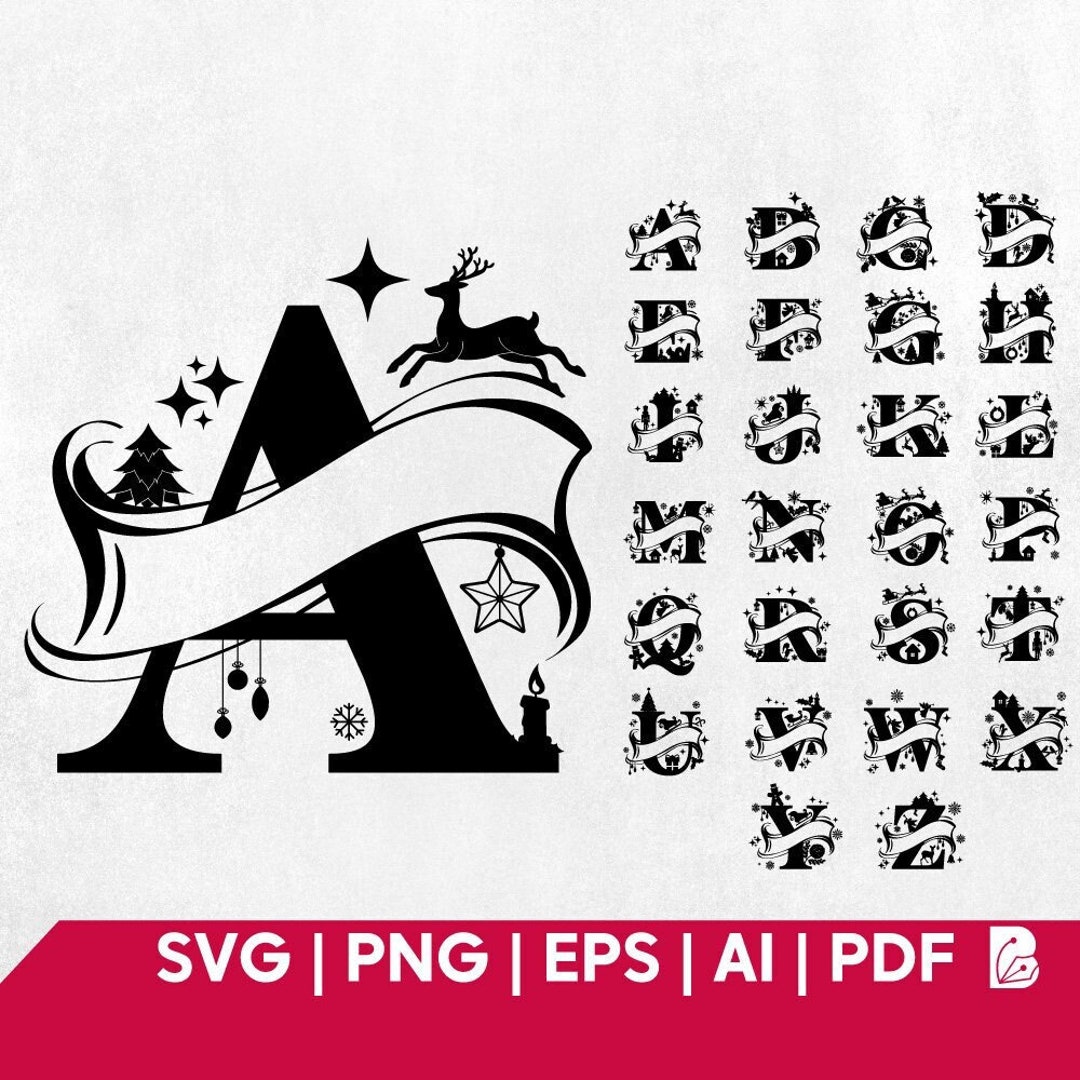 Christmas Split Alphabet SVG, Christmas Monogram Svg, Christmas Svg Cut ...