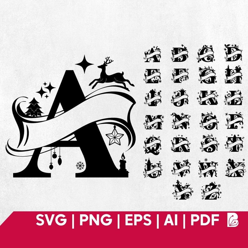 Christmas Split Alphabet SVG, Christmas Monogram Svg, Christmas Svg Cut ...