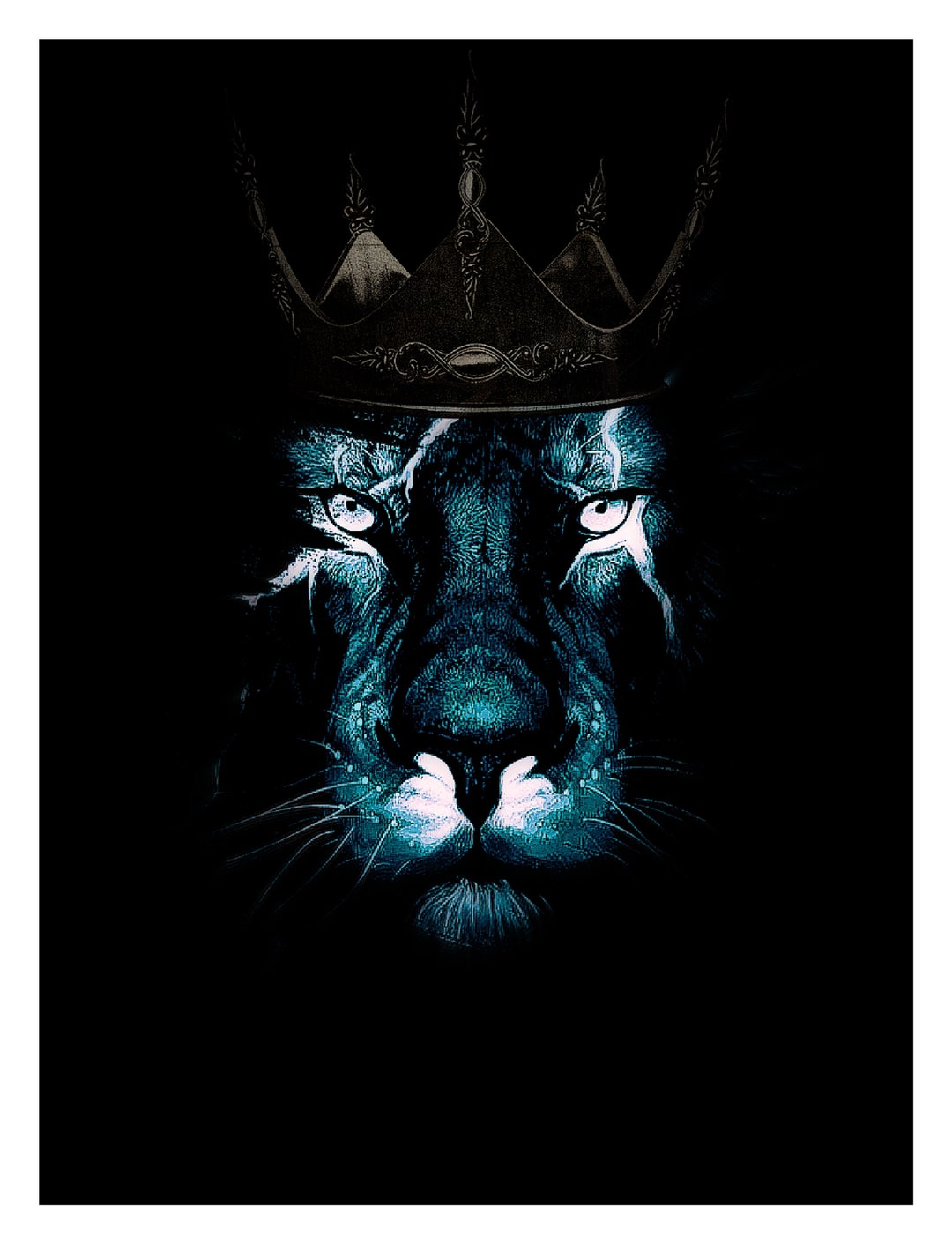 High Contrast, Bright Teal Lion With Crown Wall Art. Frame Included - Etsy