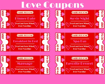 100 Printable Love Coupons for Him and Her, Couple Coupons, Valentines ...