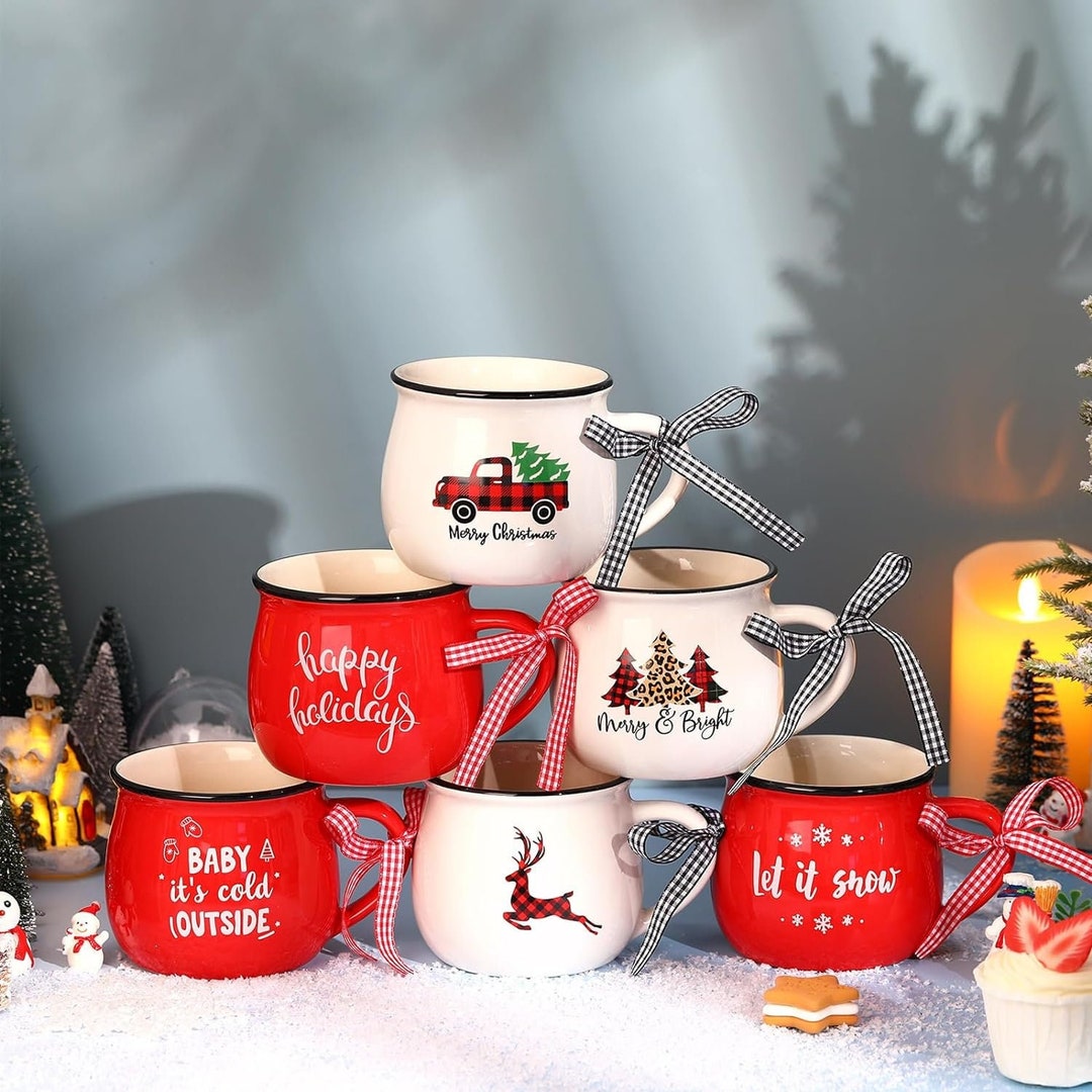 Sawysine Christmas Coffee Mugs Set of 6, 12 Oz Ceramic Holiday Mug Gift ...