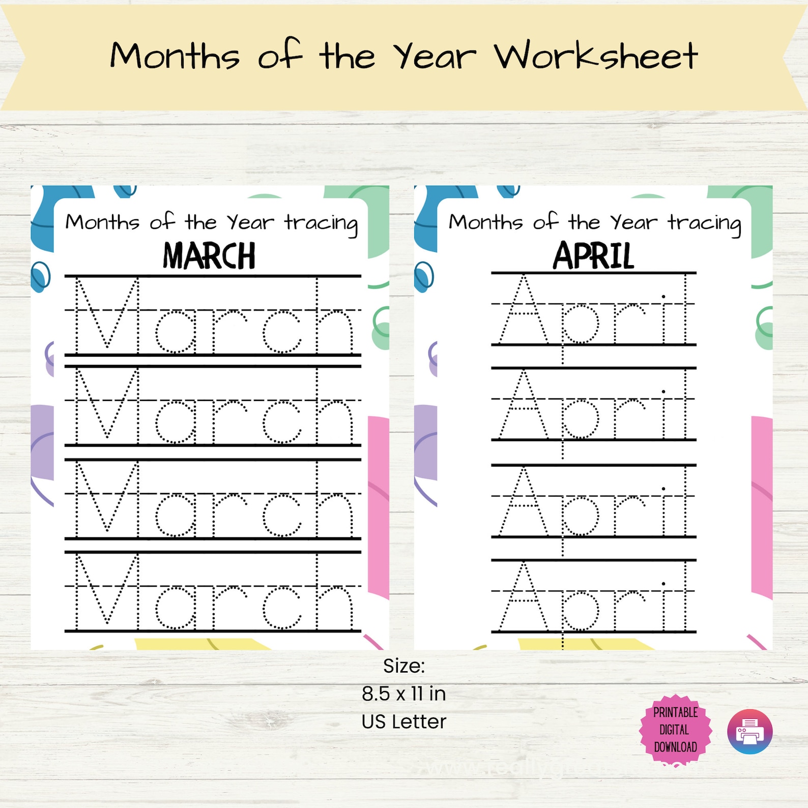 Months of the Year Tracing Worksheets / Tracing Printable for Pre-k ...