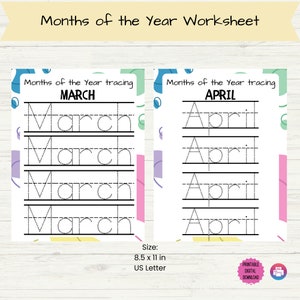 Months of the Year Tracing Worksheets / Tracing Printable for Pre-k ...