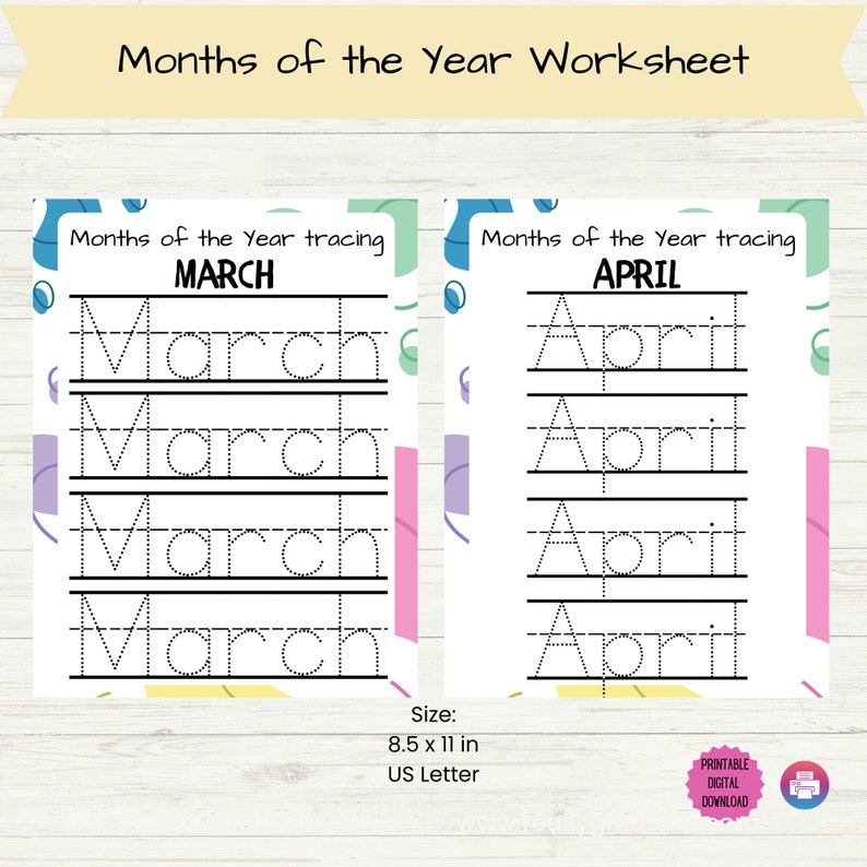 Months of the Year Tracing Worksheets / Tracing Printable for Pre-k ...