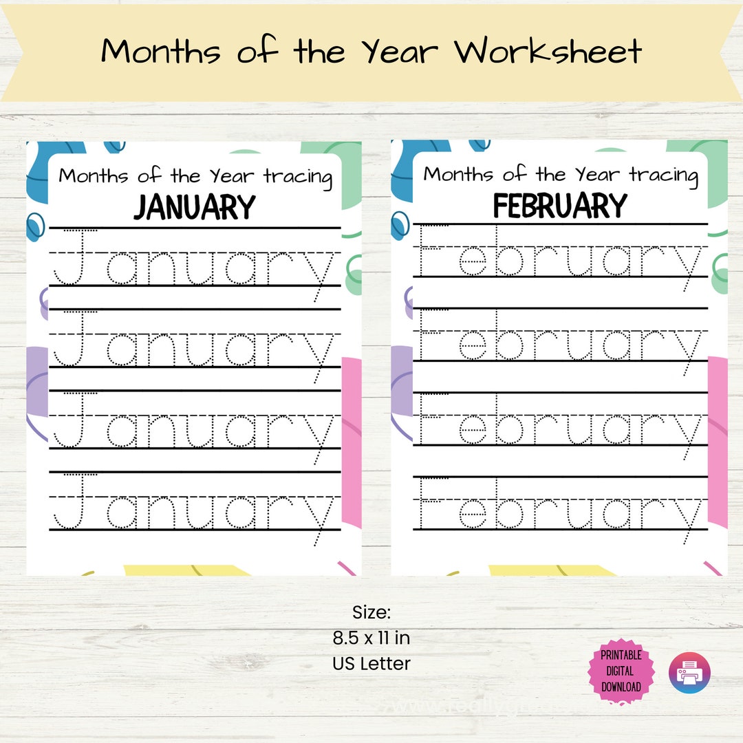 Months of the Year Tracing Worksheets / Tracing Printable for Pre-k ...