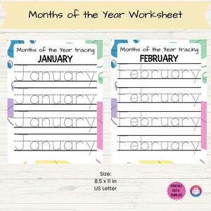 Months of the Year Tracing Worksheets / Tracing Printable for Pre-k ...