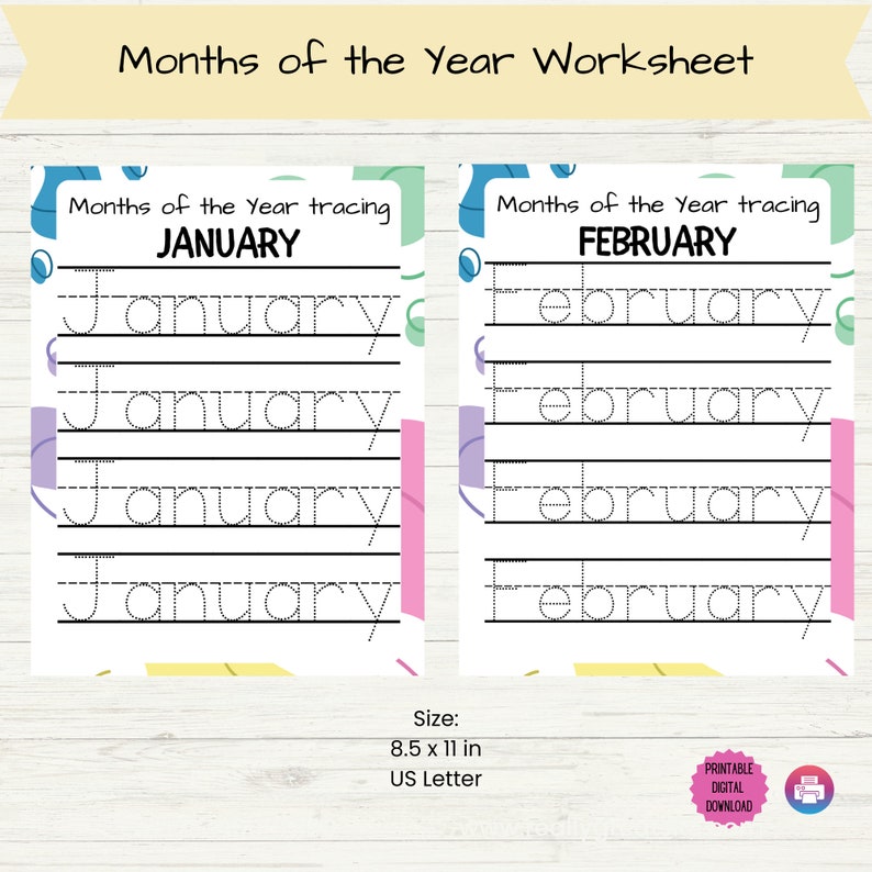 Months of the Year Tracing Worksheets / Tracing Printable for Pre-k ...
