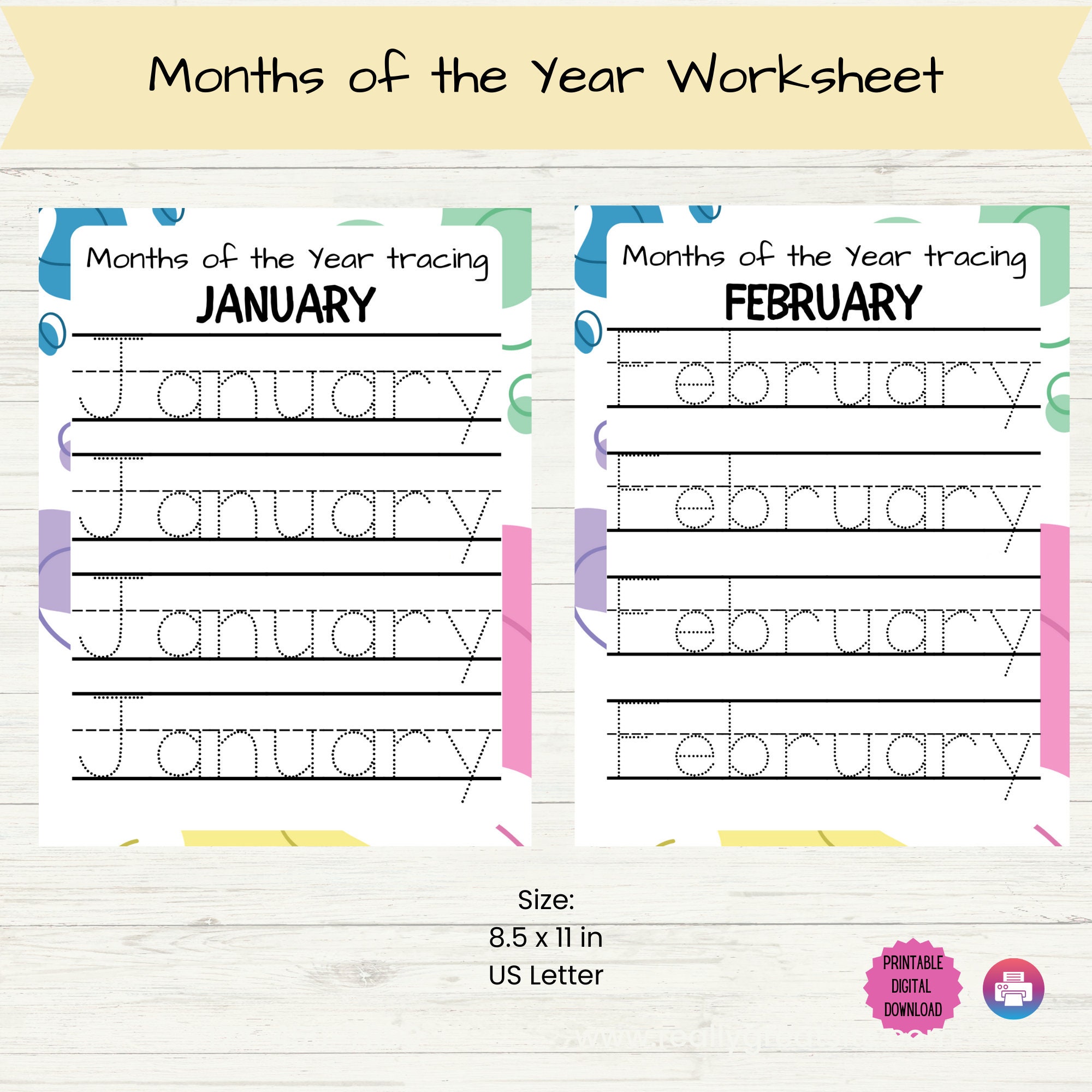 Months of the Year Tracing Worksheets / Tracing Printable for Pre-k ...