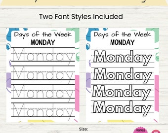 Days of the Week Tracing Worksheets / Tracing Printable for Pre-k ...