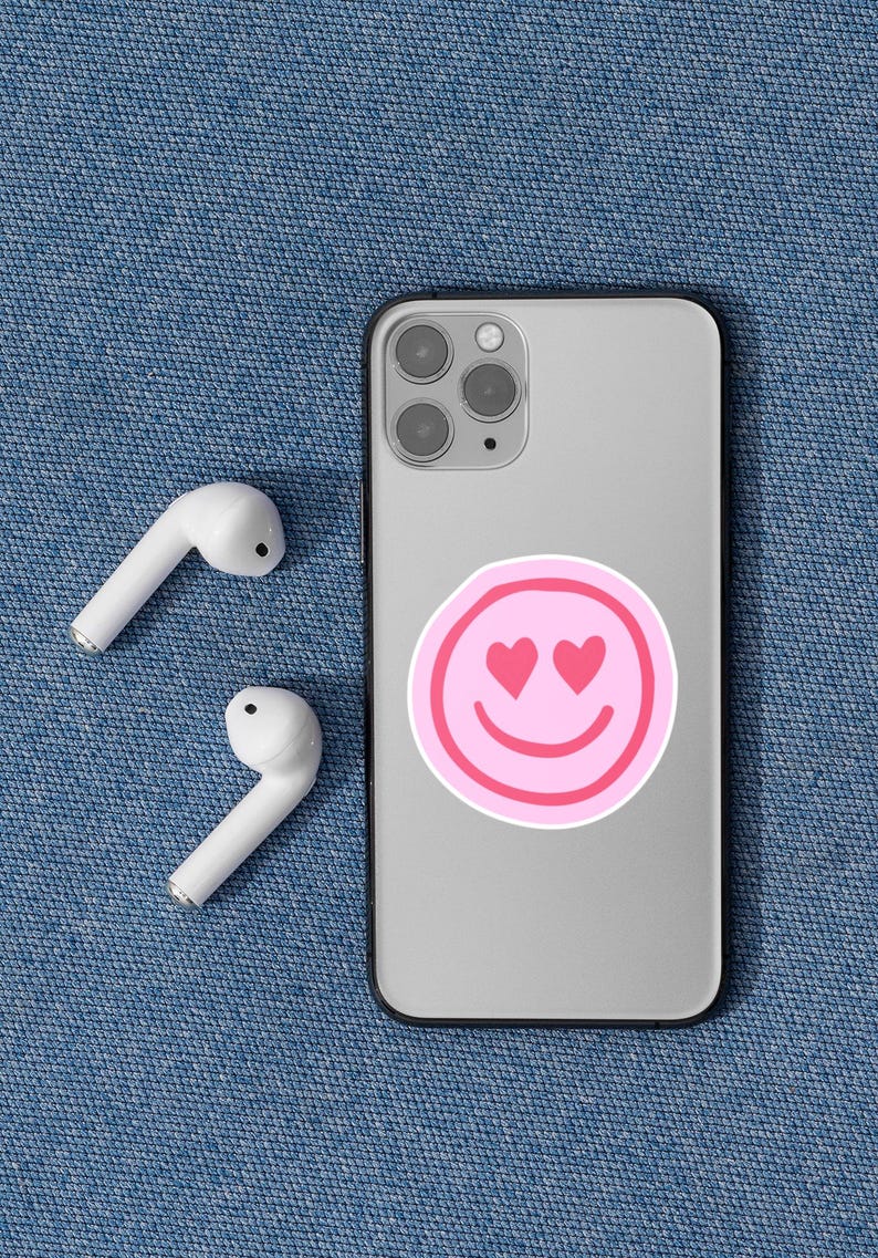 Preppy Smiley Face Stickers, Round Adhesive Decals for Laptops ...