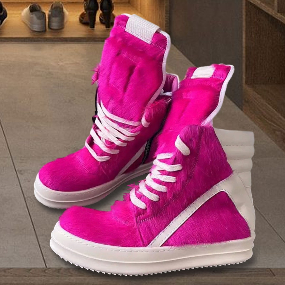 High Quality Rick Owens Inspired Fuzzy Custom Sneakers Pink - Etsy