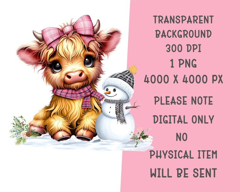 Winter Baby Highland Cow PNG: Coquette Christmas Snowman Clipart ...