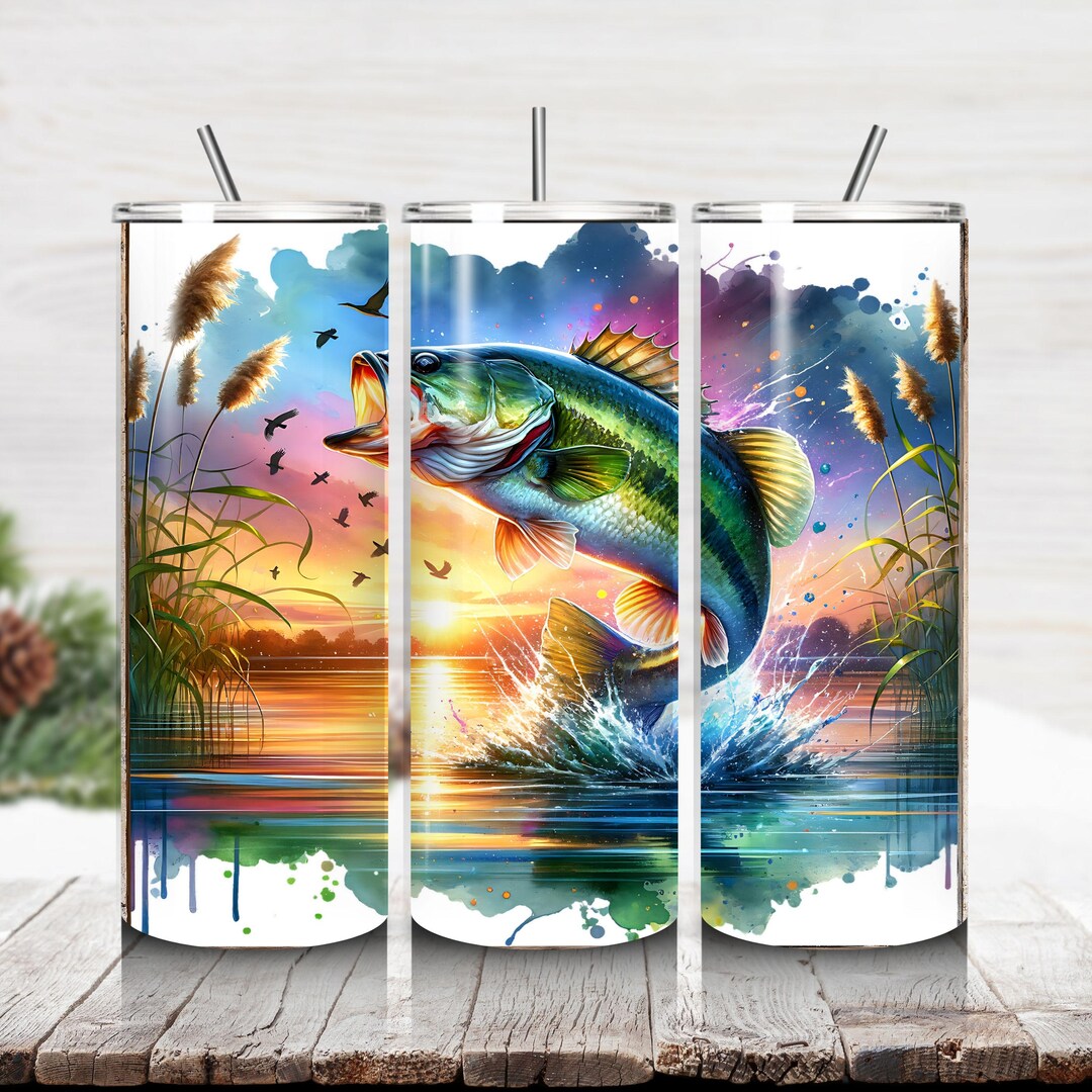 Bass Fish Tumbler Wrap: Sublimation Design (digital Download PNG 9.3x8 ...