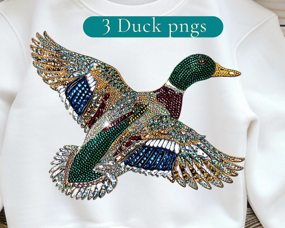 Faux Rhinestone Flying Mallard Duck 3 Pngs, Sublimation Design (digital ...
