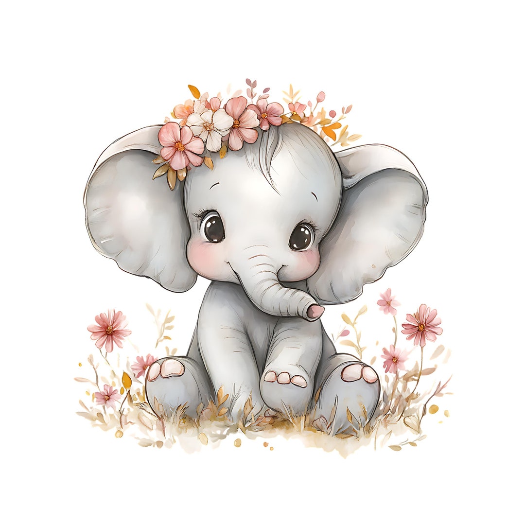 Baby Girl Elephant Clipart Png Wildflowers Butterflies Pink Shower ...