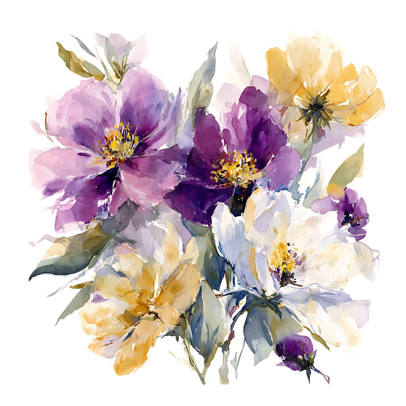 Watercolor Floral Clipart Bundle: Pastel Flowers, Invitations (PNG ...