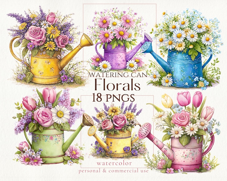 Watercolor Floral Clipart 18 Png Bundle: Spring Flower Bouquets in ...