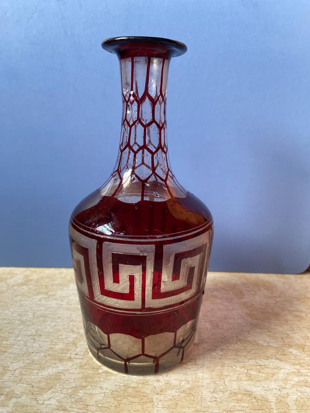 Antique (circa 1890) Bohemian Ruby Red Cut Acid Etched Greek Key ...