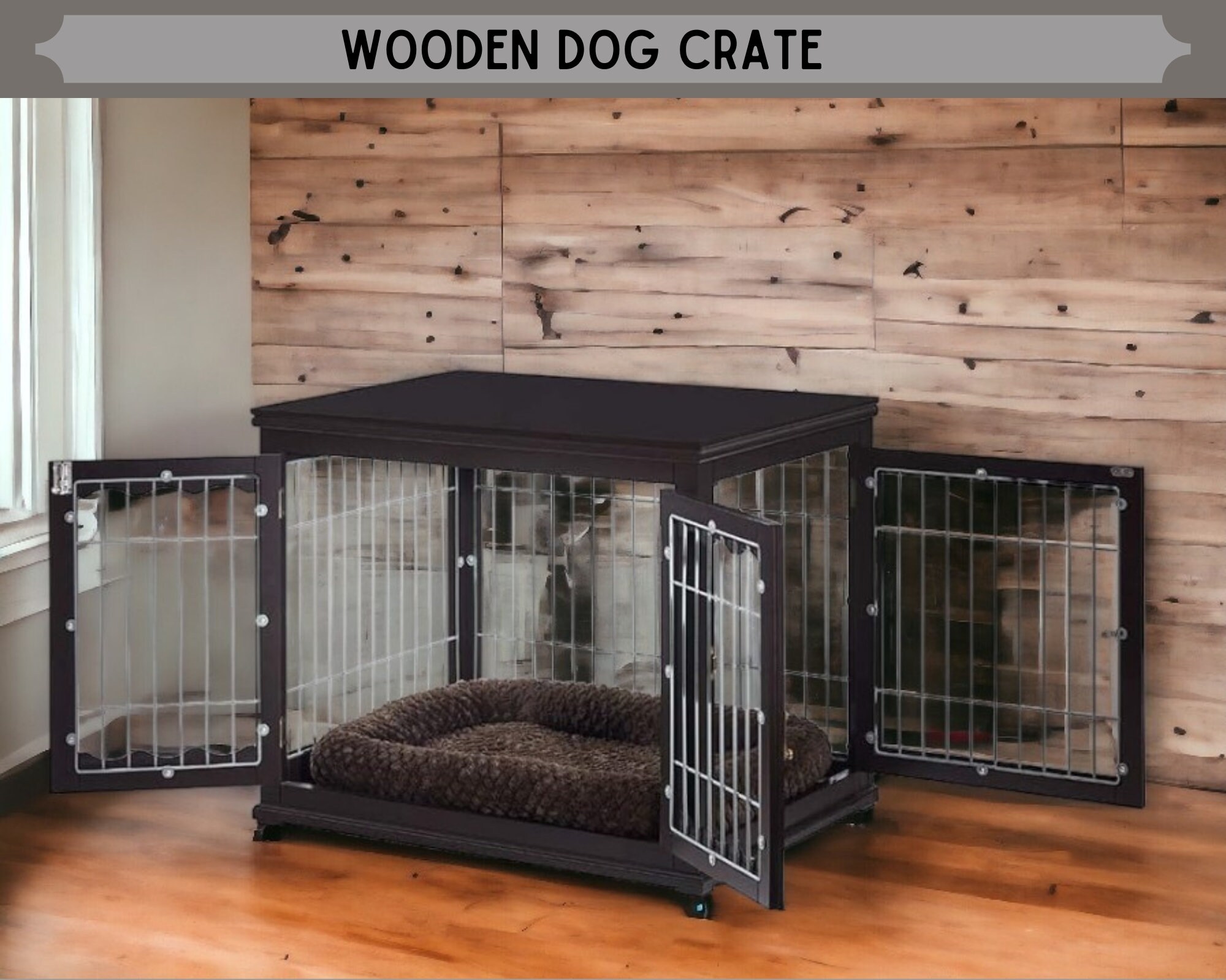 Modern Wooden Dog Crate Furniture, Indoor Dog House for Large Dogs ...