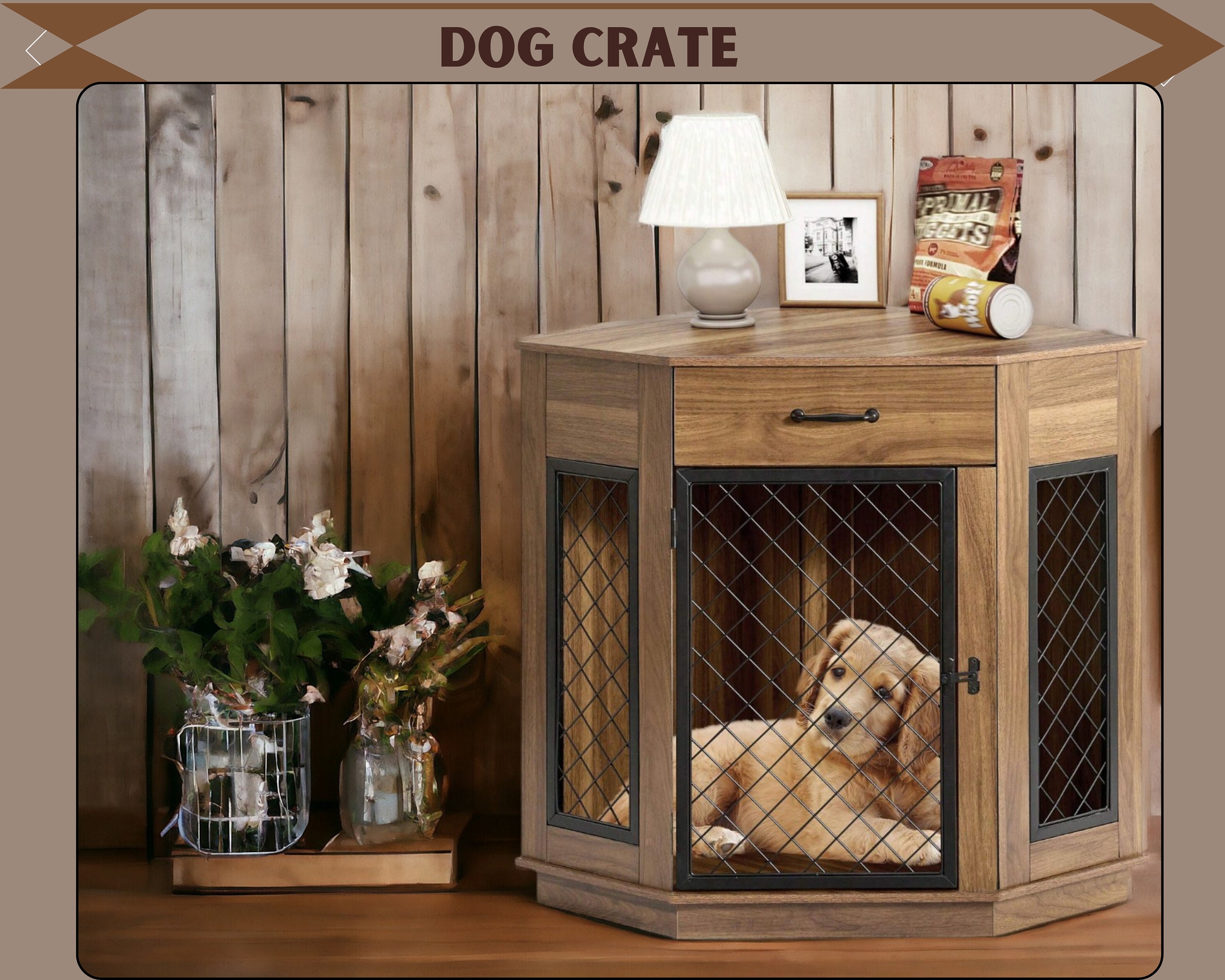 Modern Wooden Dog Crate Furniture, Indoor Dog House for Large Dogs ...