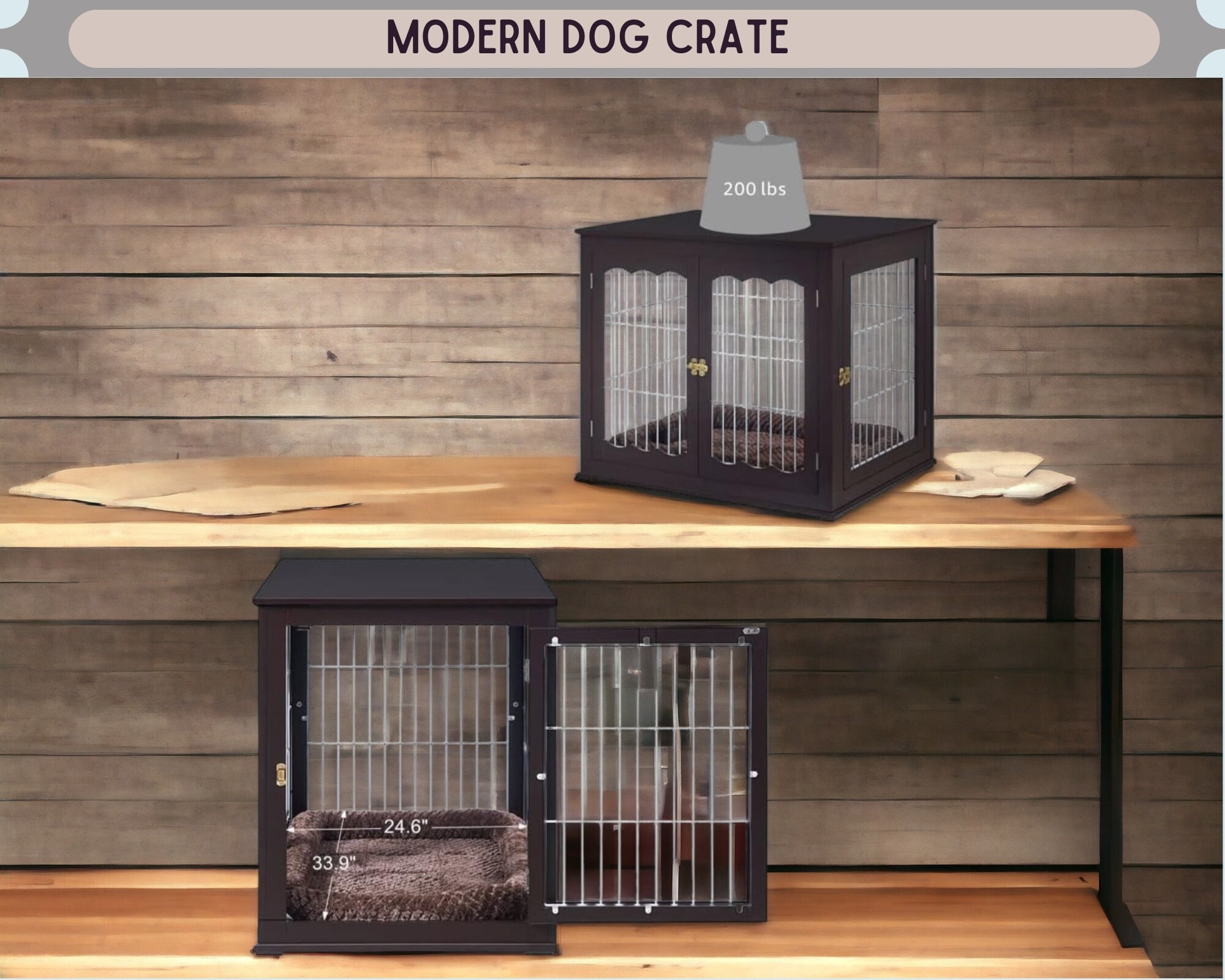 Modern Wooden Dog Crate Furniture, Indoor Dog House for Large Dogs ...