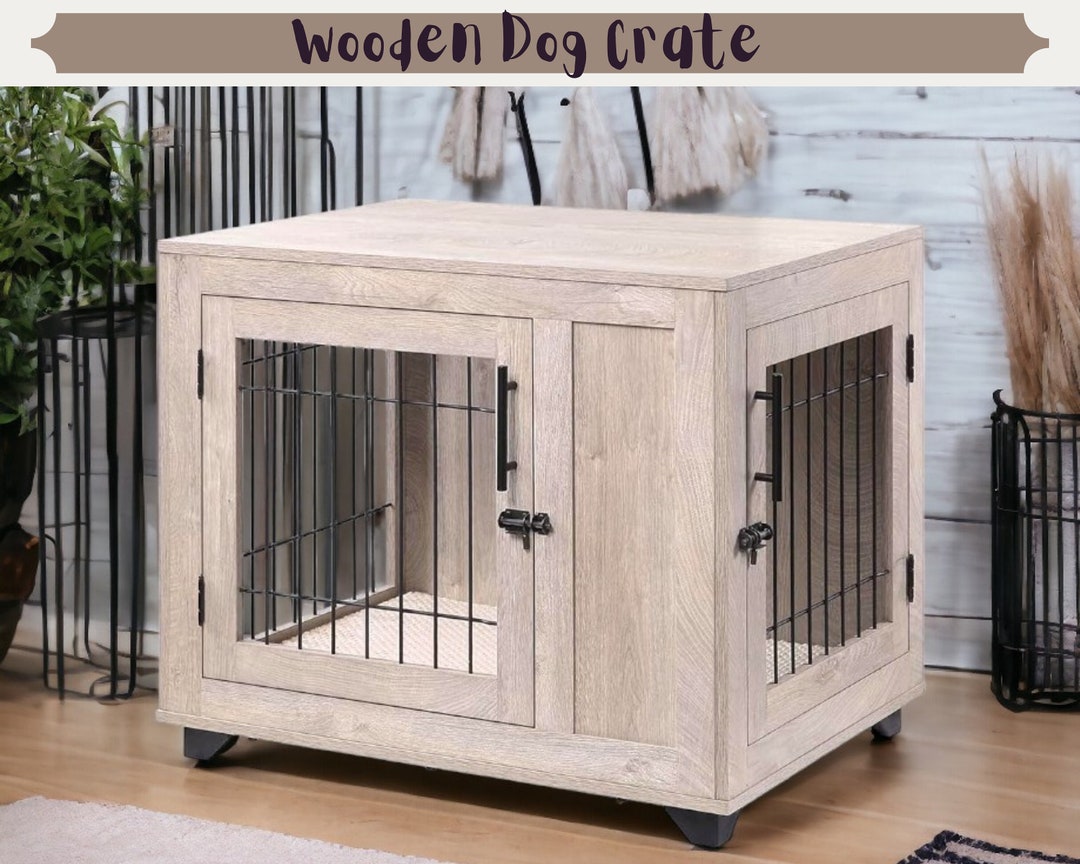Modern Wooden Dog Crate Furniture, Indoor Dog House for Large Dogs ...