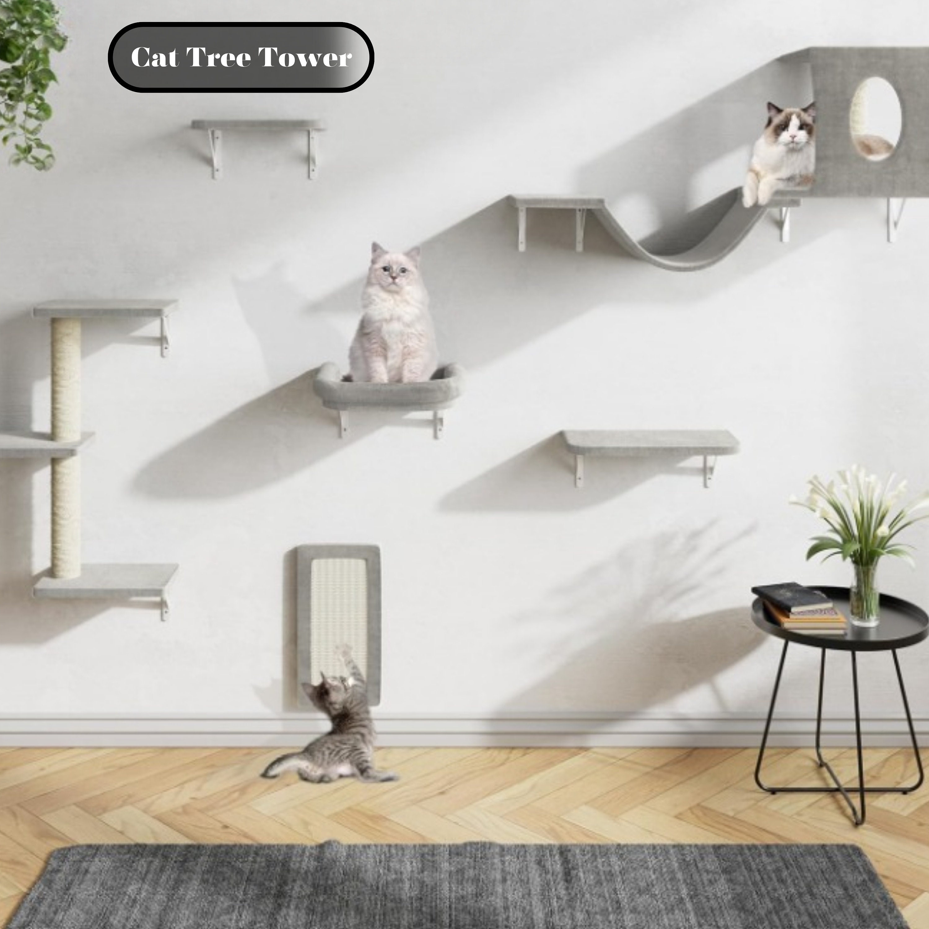 6 Pcs Cat Wall Shelves, Luxury Wall-mounted Cat Climber Set, Cat Bridge ...