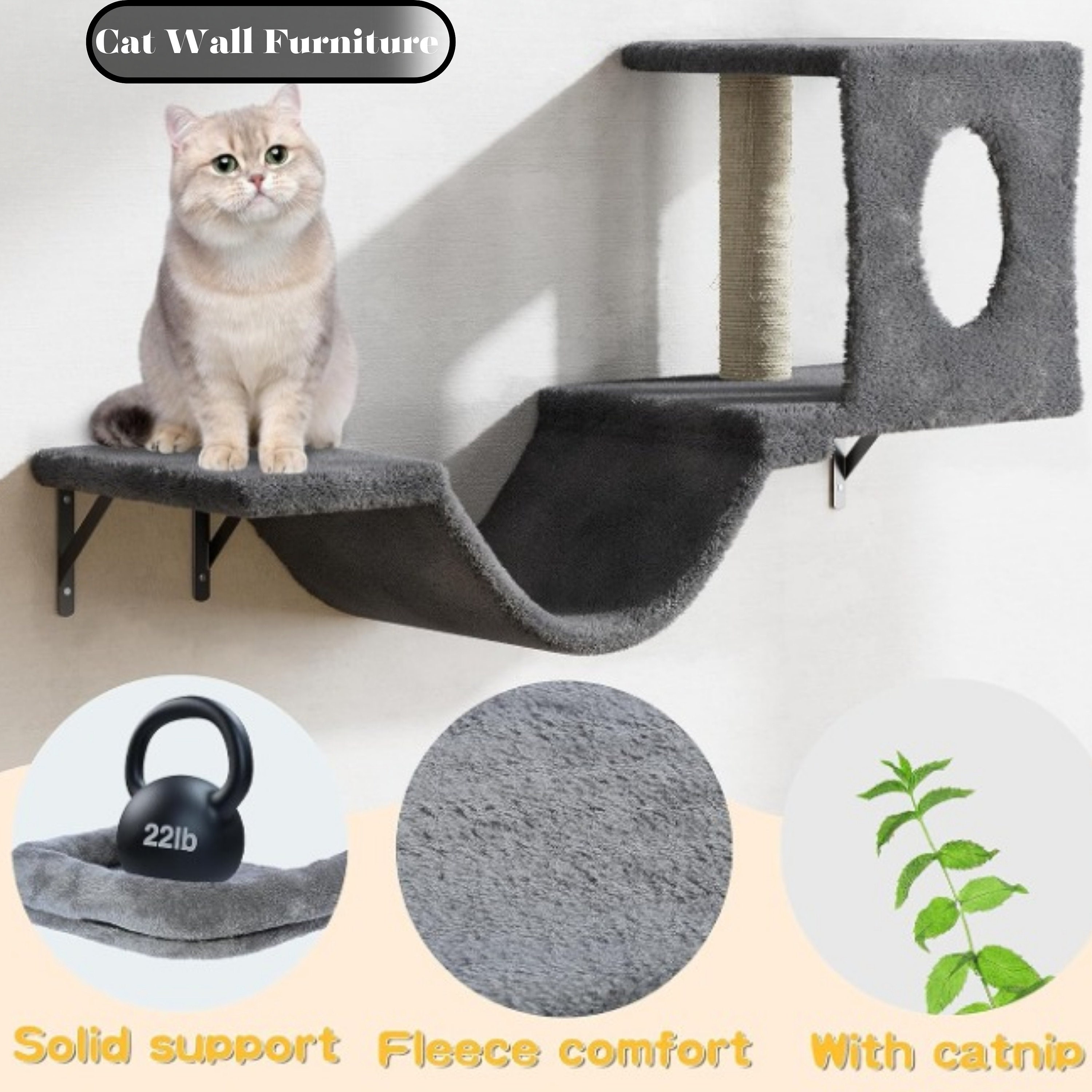6 Pcs Cat Wall Shelves, Luxury Wall-mounted Cat Climber Set, Cat Bridge ...