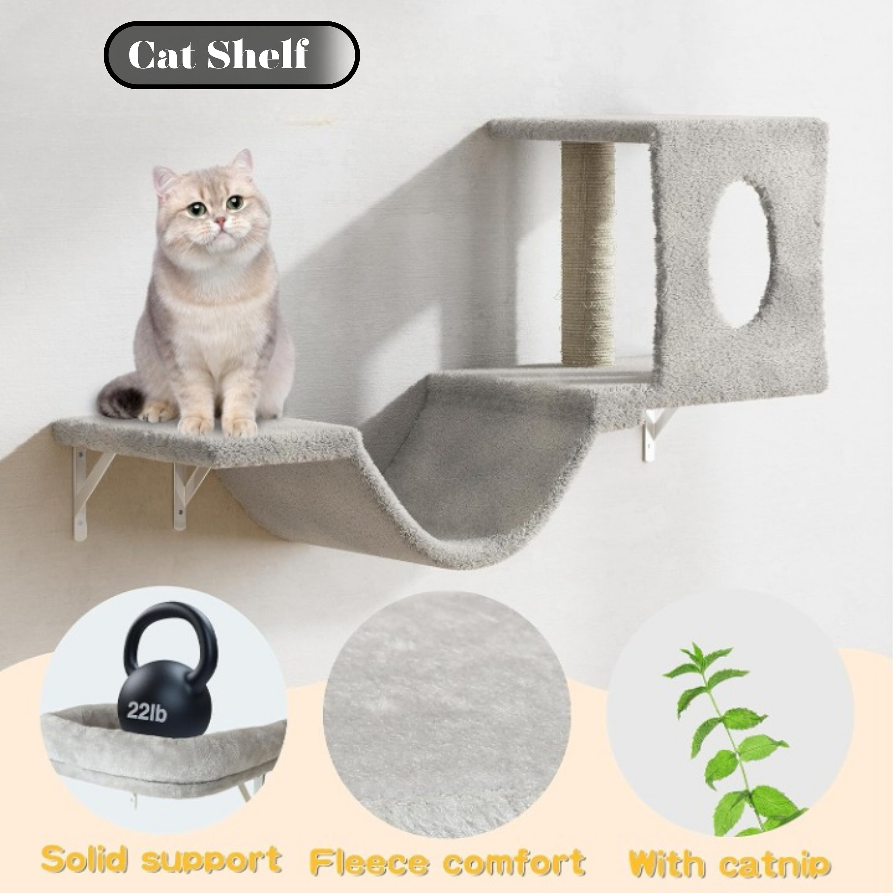 6 Pcs Cat Wall Shelves, Luxury Wall-mounted Cat Climber Set, Cat Bridge ...