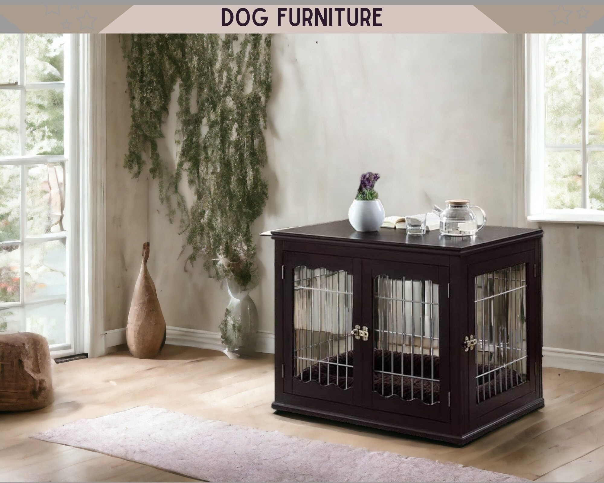 Modern Wooden Dog Crate Furniture, Indoor Dog House for Large Dogs ...