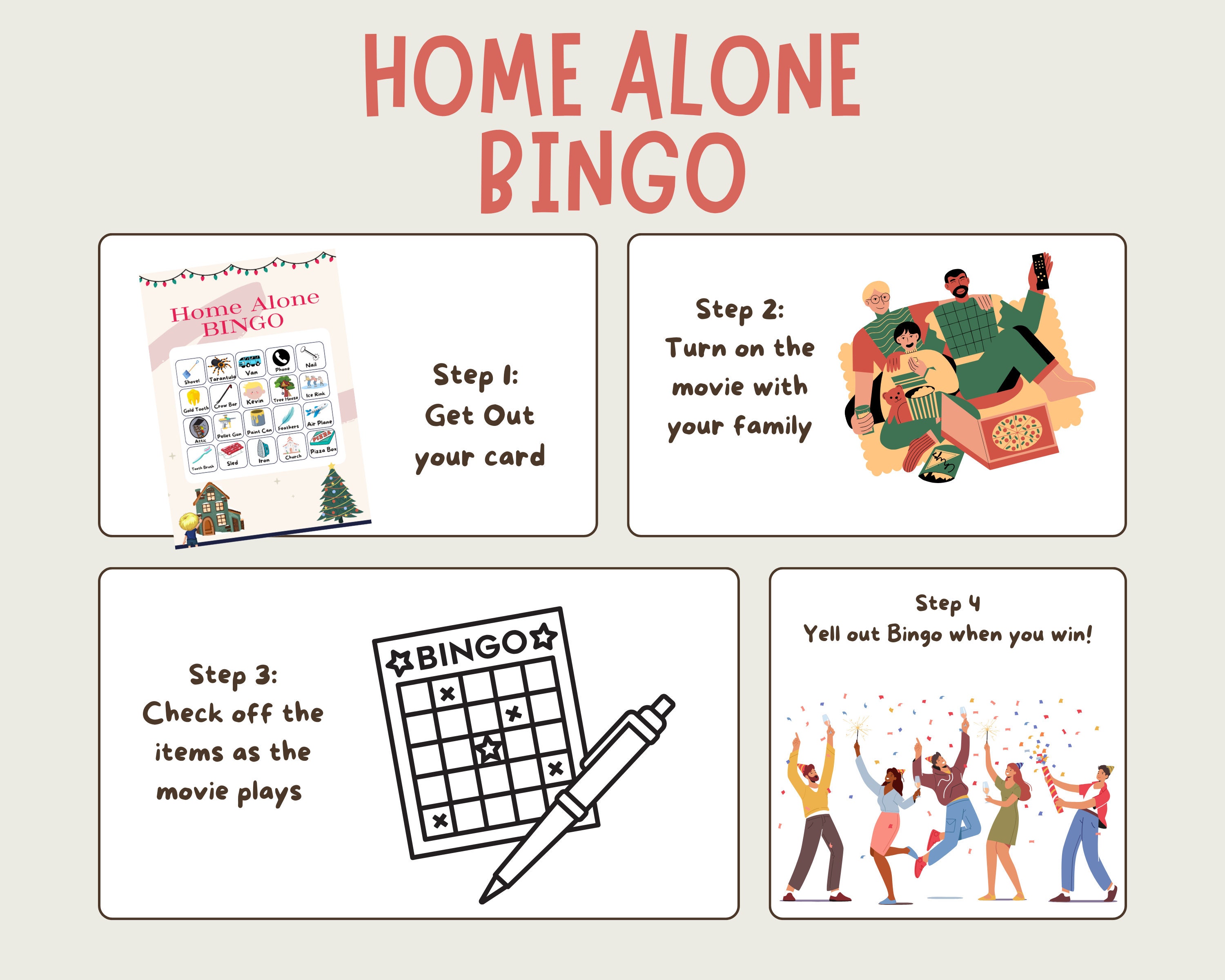 Home Alone Bingo Cards (family Christmas Movie Activity)- 6 Unique ...