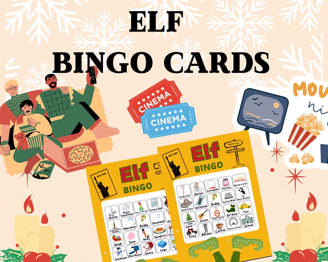Elf Bingo Cards family Christmas Movie Activity 6 Unique Cards Template ...