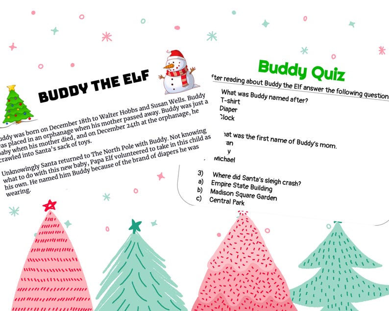 Buddy the Elf Reading Comprehension Booklet - Etsy