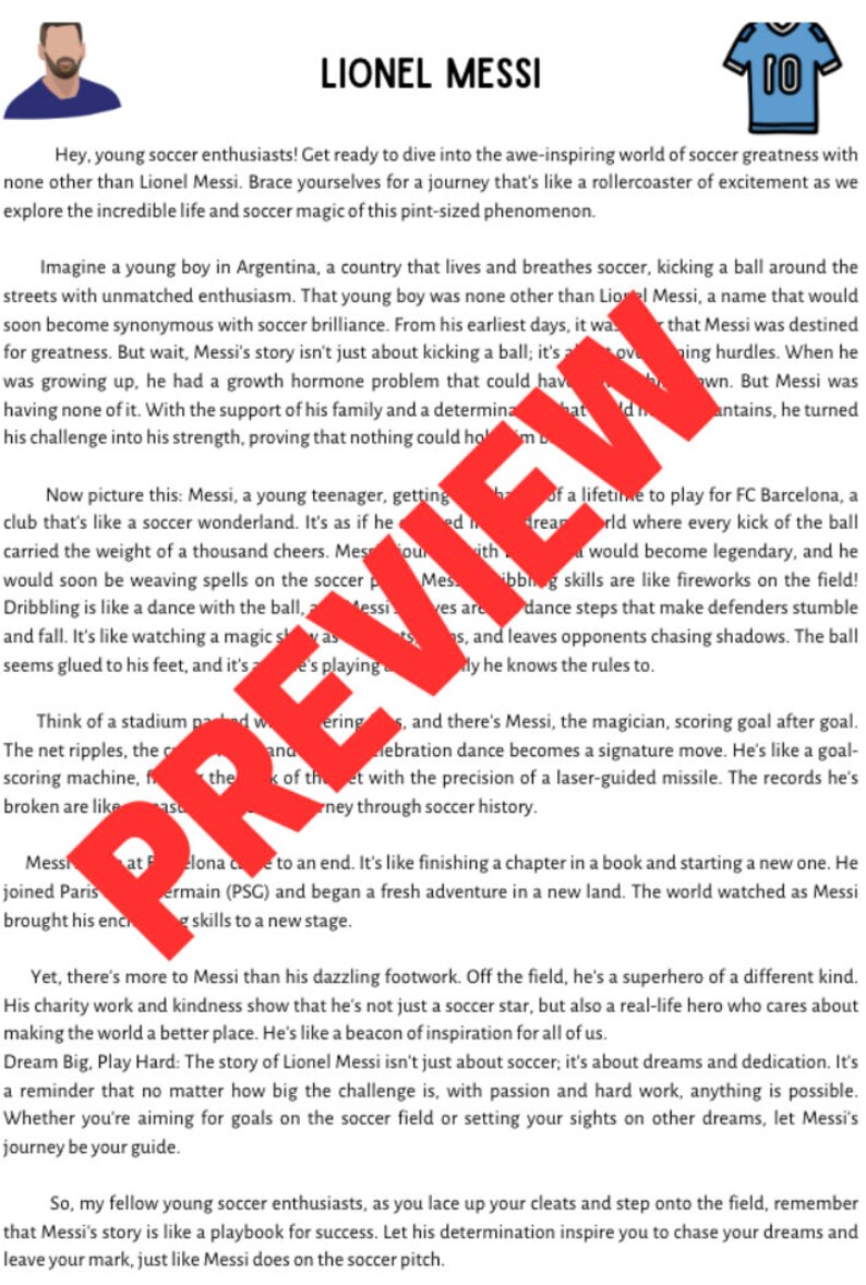 Lionel Messi Reading Comprehension Booklet - Ages 7-12 Reading - Etsy