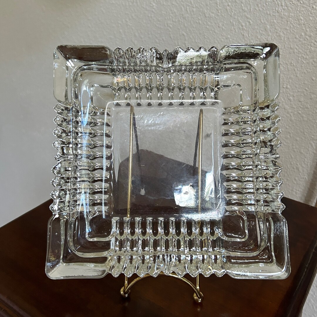 Large Heavy Vintage Glass Cut Ashtray/dish - Etsy