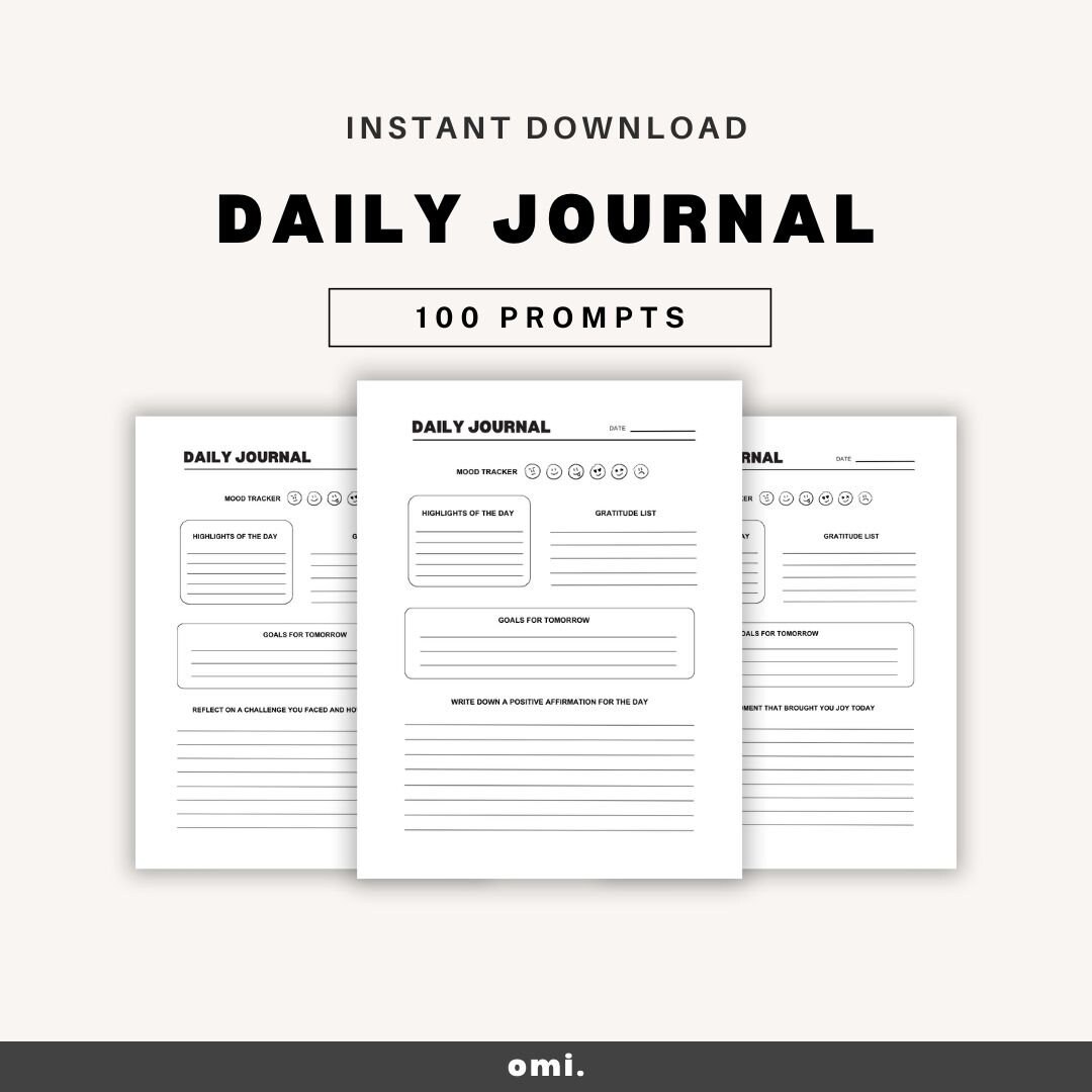 Printable Daily Journal, 100 Journal Prompts for Self-reflection, Daily ...