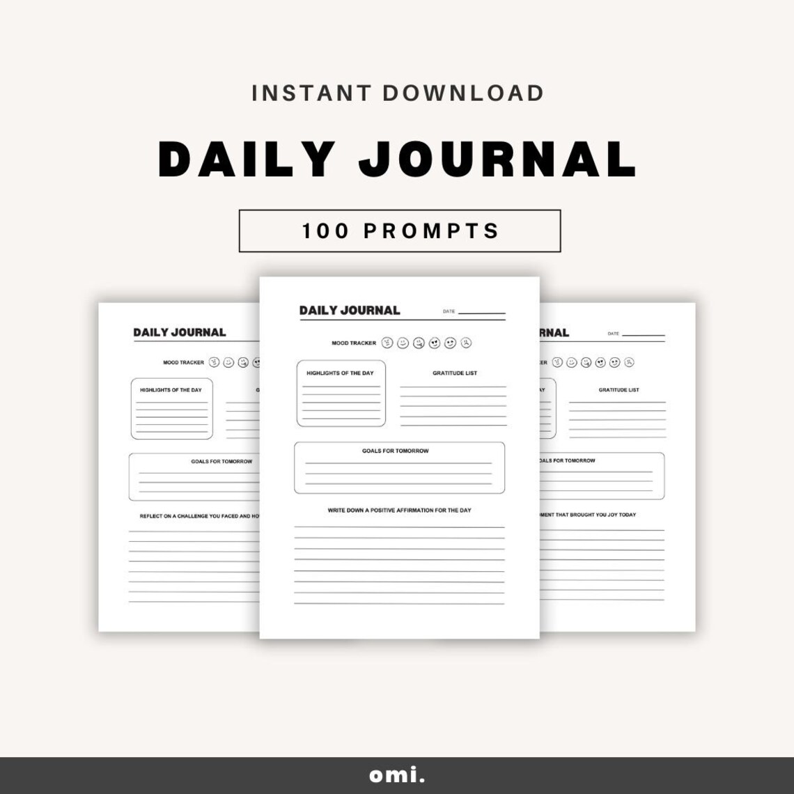 Printable Daily Journal, 100 Journal Prompts for Self-reflection, Daily ...