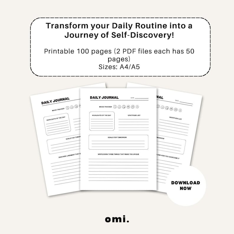 Printable Daily Journal, 100 Journal Prompts for Self-reflection, Daily ...