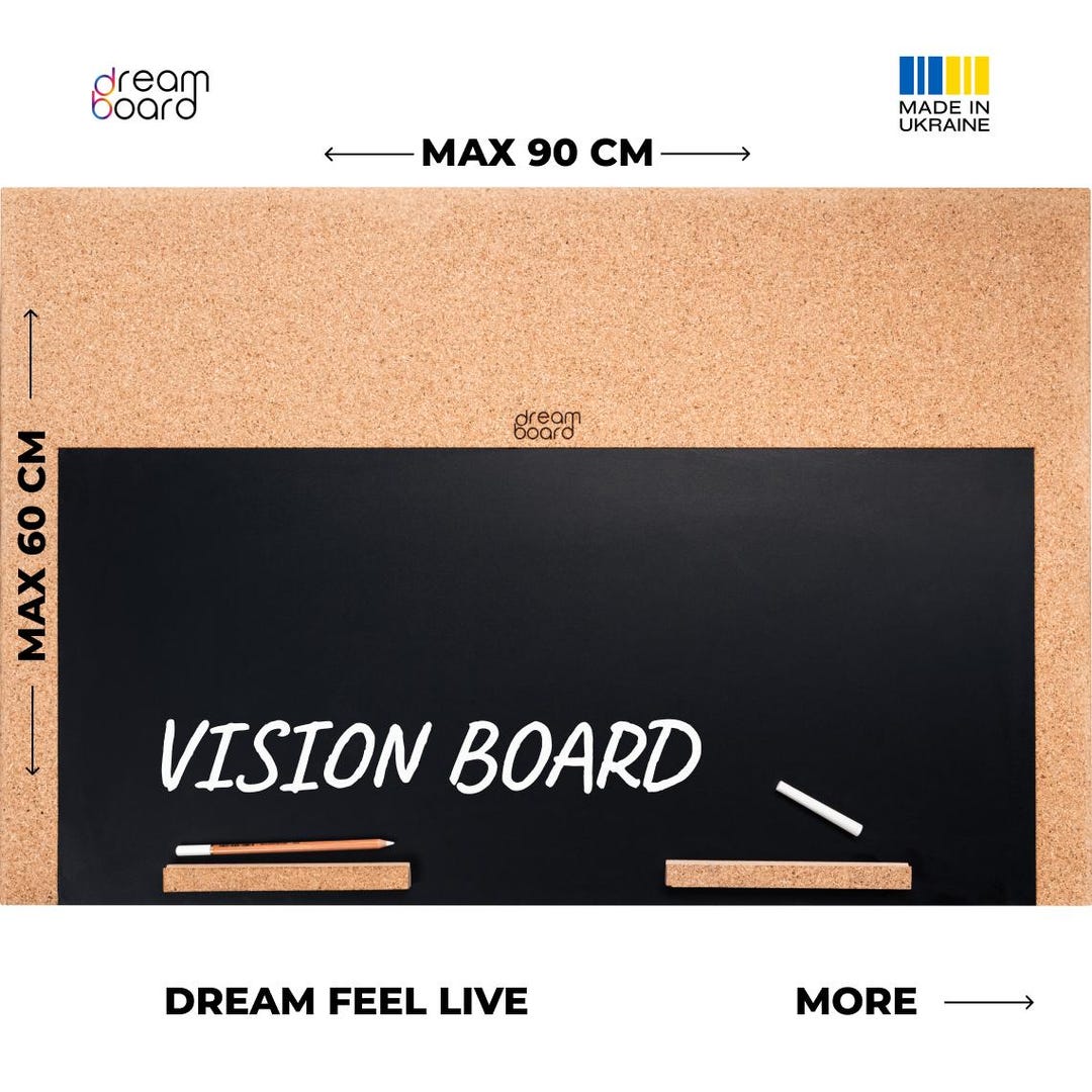 Vision Board Dream Board 3 in 1 Size L Cork, Chalk, Magnetic Memo Board ...