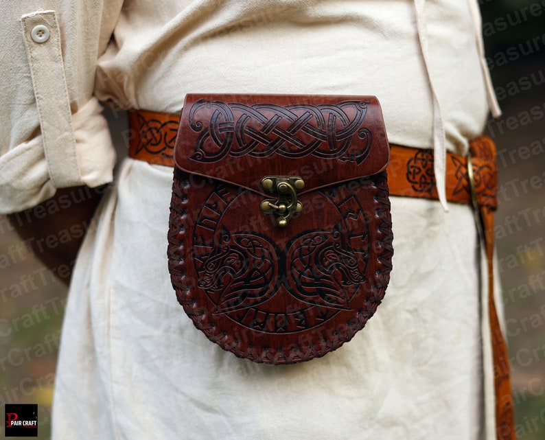 Medieval Viking Leather Belt Bag, Steampunk Gothic Wide Waist Belt ...