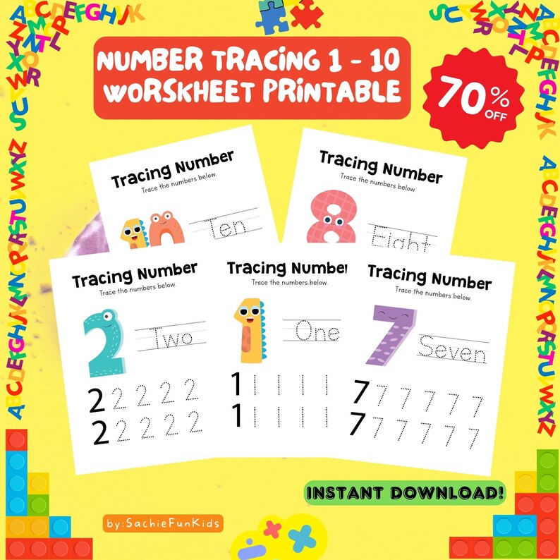 TRACING NUMBER 1-10 Printable Kids Activities I Kindergarten - Etsy