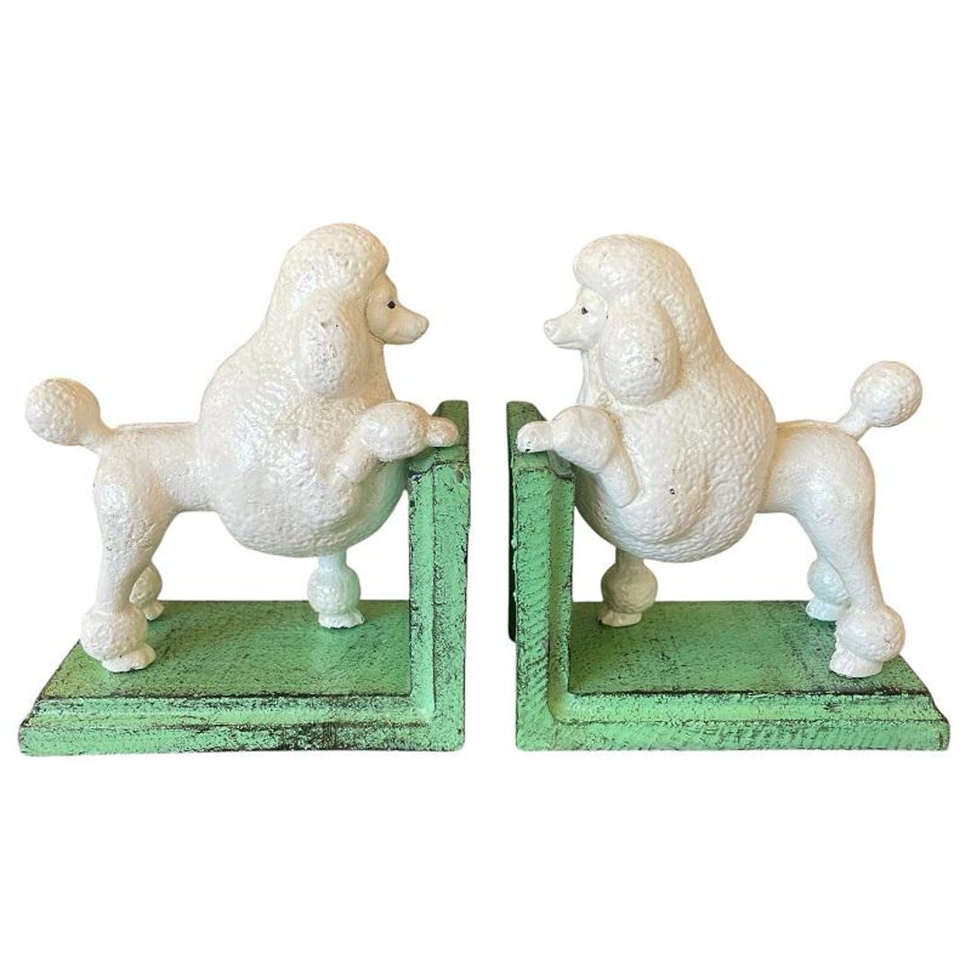 Cast Iron White Poodle Dog Bookends on Green Base - Book Ends - Etsy