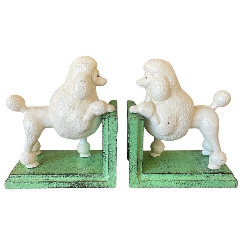 Cast Iron White Poodle Dog Bookends on Green Base - Book Ends - Etsy