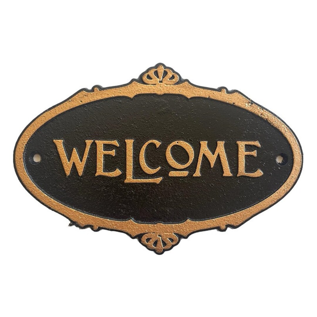 Cast Iron Welcome Sign 21cm - Black & Gold - Etsy