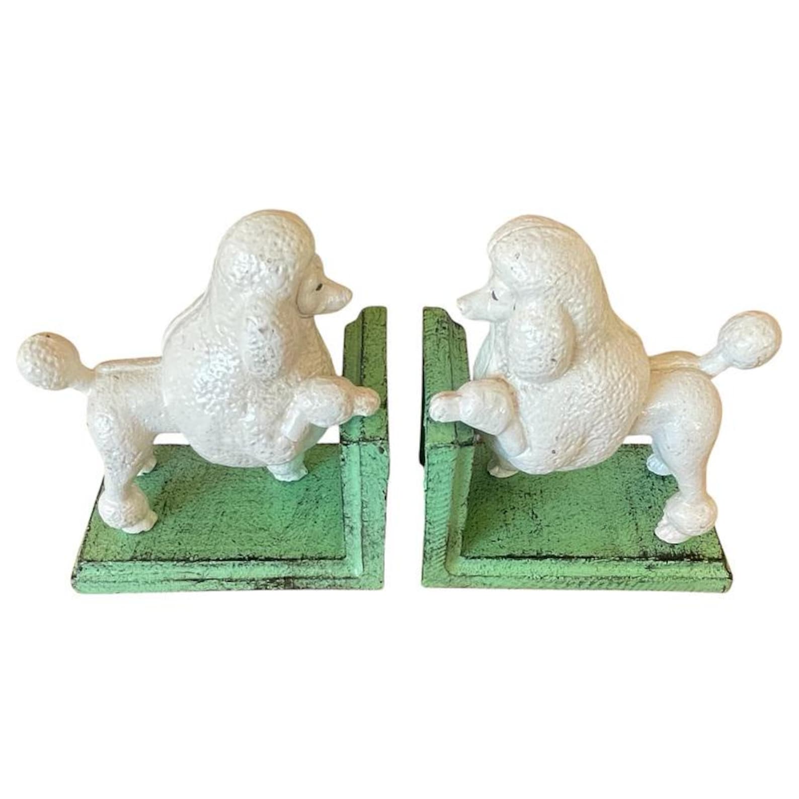 Cast Iron White Poodle Dog Bookends on Green Base - Book Ends - Etsy